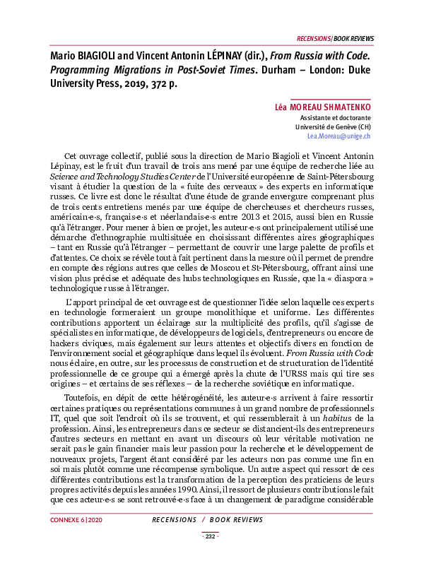 (PDF) Mario BIAGIOLI et Vincent Antonin LÉPINAY (dir.), From Russia ...