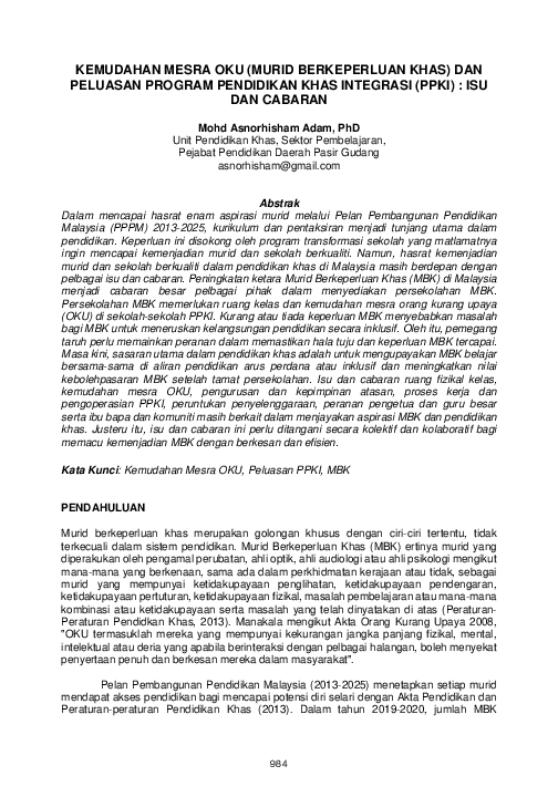 (PDF) KEMUDAHAN MESRA OKU (MURID BERKEPERLUAN KHAS) DAN PELUASAN PROGRAM PENDIDIKAN KHAS ...