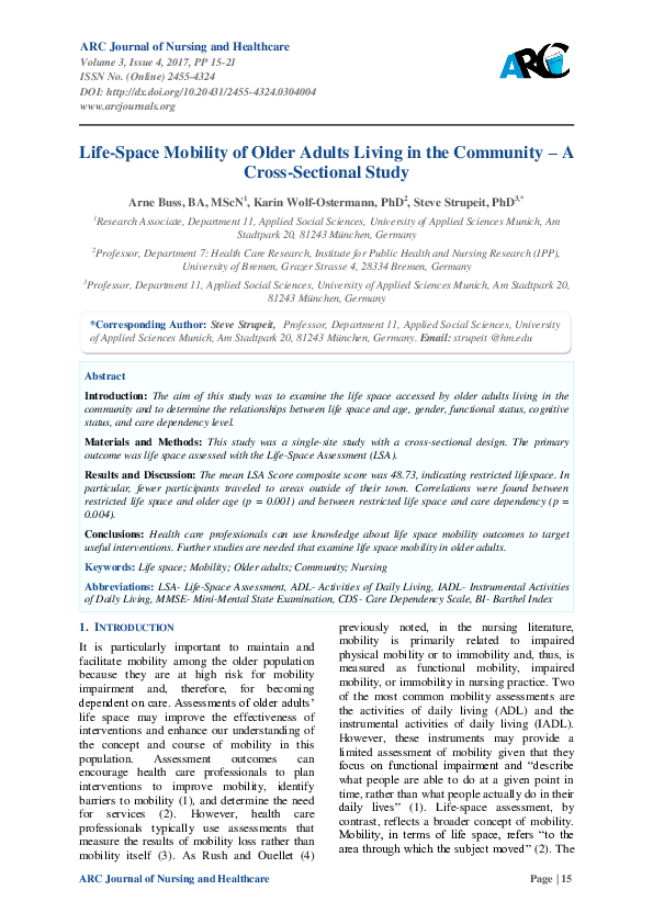 (PDF) Life-Space Mobility of Older Adults Living in the Community – A ...