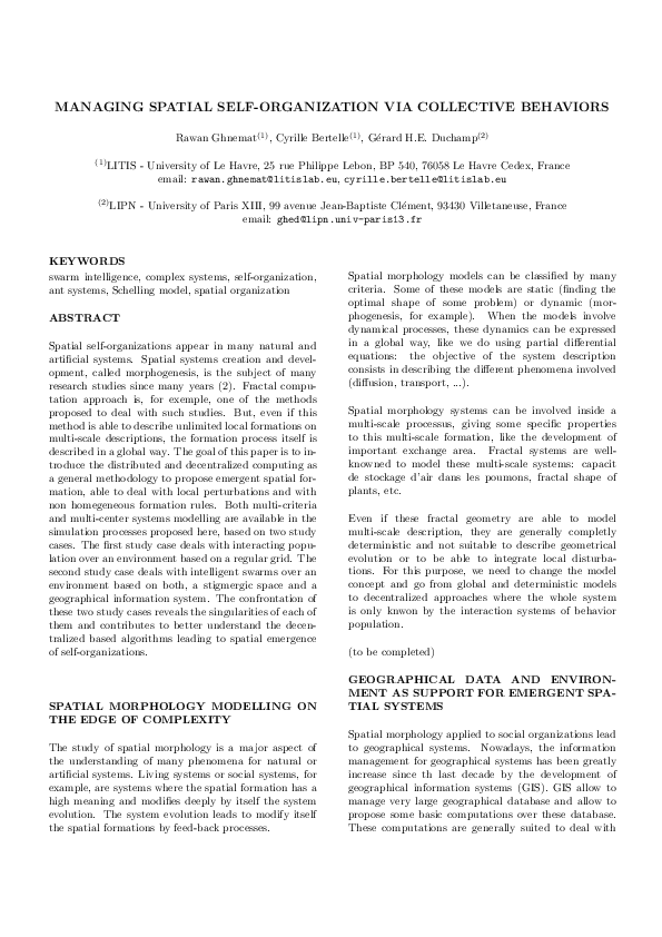 (PDF) Managing Spatial Self-Organization via Collective Behaviors