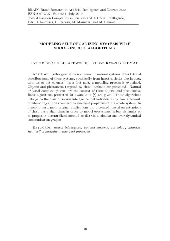 (PDF) Modeling Self-Organizing Systems with Social Insects Algorithms