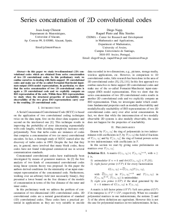 (PDF) Series concatenation of 2 D convolutional codes