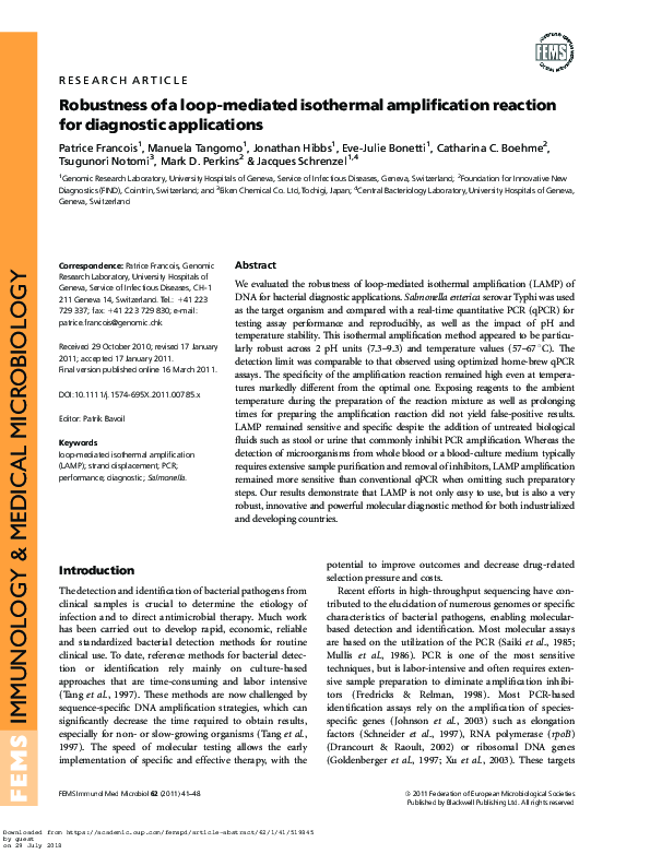 (PDF) Robustness of a loop-mediated isothermal amplification reaction ...