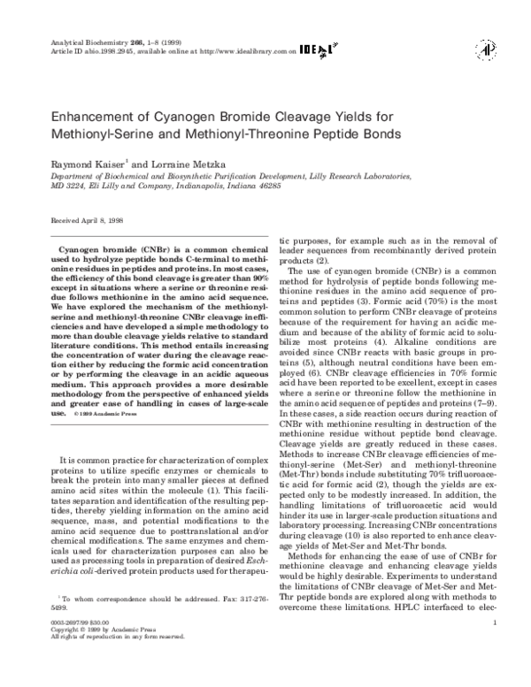 (PDF) Enhancement of Cyanogen Bromide Cleavage Yields for Methionyl ...