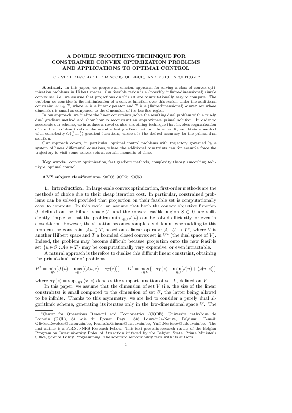 (PDF) A double smoothing technique for constrained convex optimization problems and applications ...