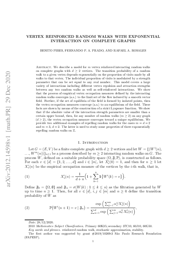 (PDF) Vertex reinforced random walks with exponential interaction on ...