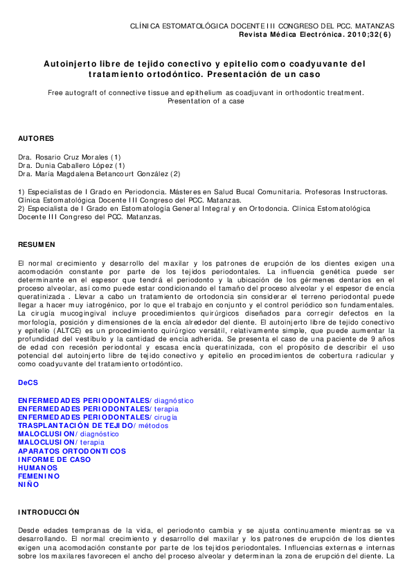(PDF) Autoinjerto Libre De Tejido Conectivo Y Epitelio Como Coadyuvante ...