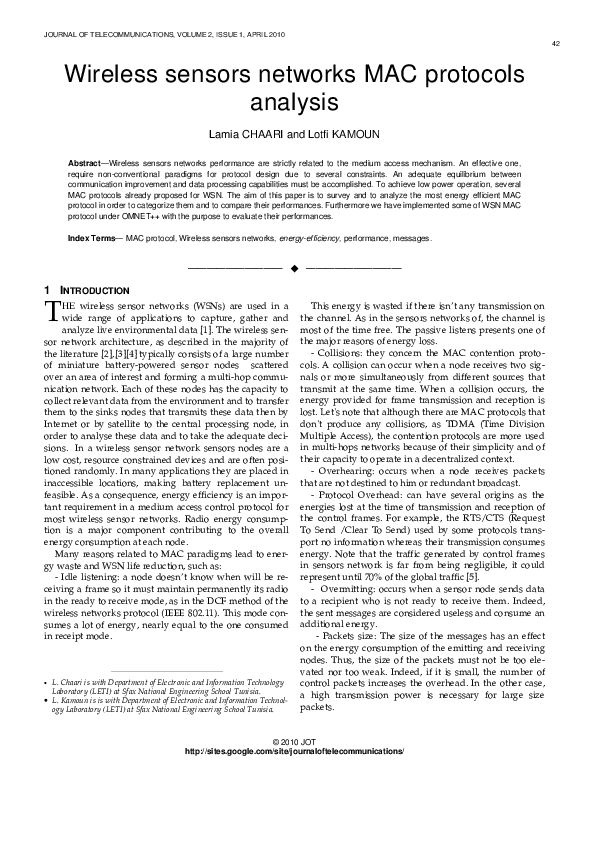 (PDF) Wireless sensors networks MAC protocols analysis