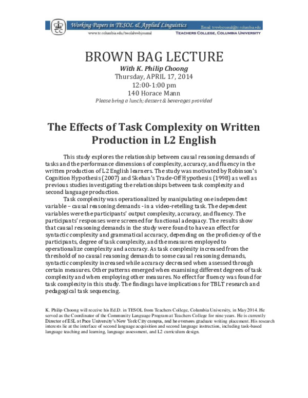 (PDF) Effects of task complexity on written production in L2 English