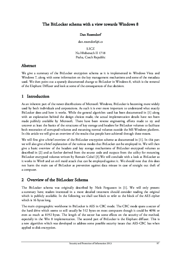(PDF) The BitLocker schema with a view towards Windows 8