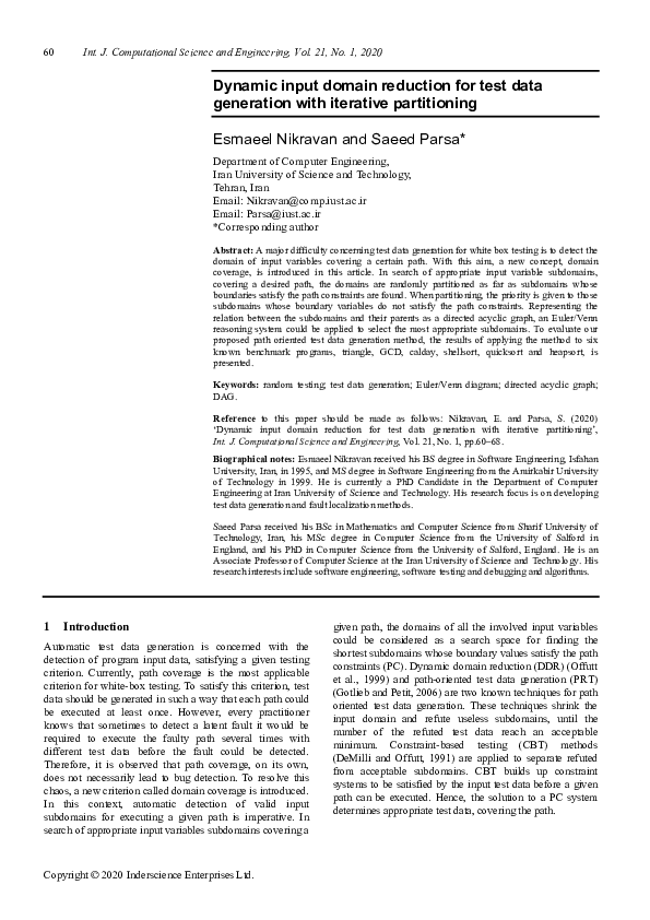 Pdf Dynamic Input Domain Reduction For Test Data Generation With Iterative Partitioning