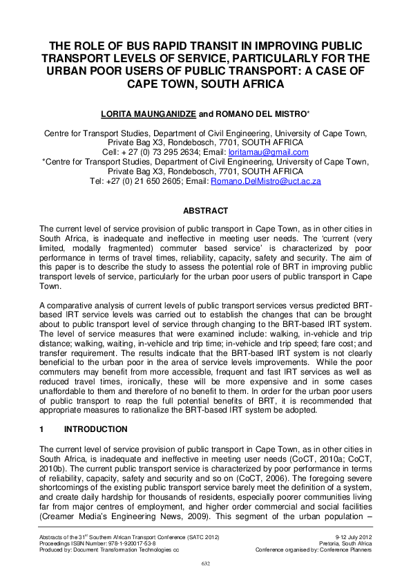 (PDF) The Role of Bus Rapid Transit in Improving Public Transport ...