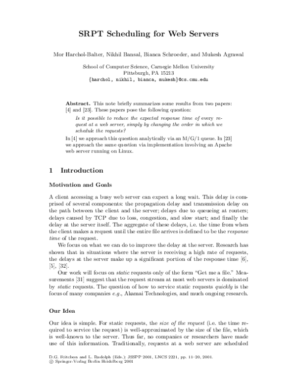(PDF) SRPT scheduling for web servers | Mor Harchol-balter - Academia.edu