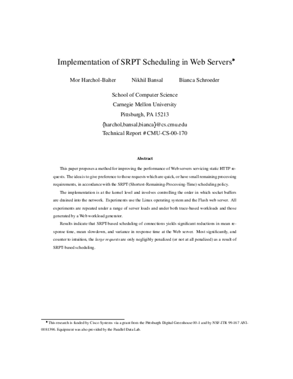 (PDF) Implementation of SRPT Scheduling in Web Servers