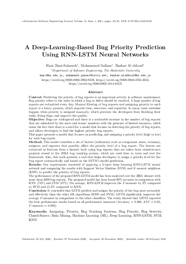 Pdf A Deep Learning Based Bug Priority Prediction Using Rnn Lstm Neural