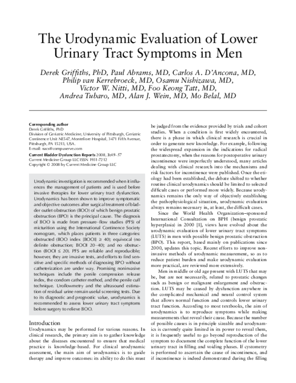 (PDF) The urodynamic evaluation of lower urinary tract symptoms in men