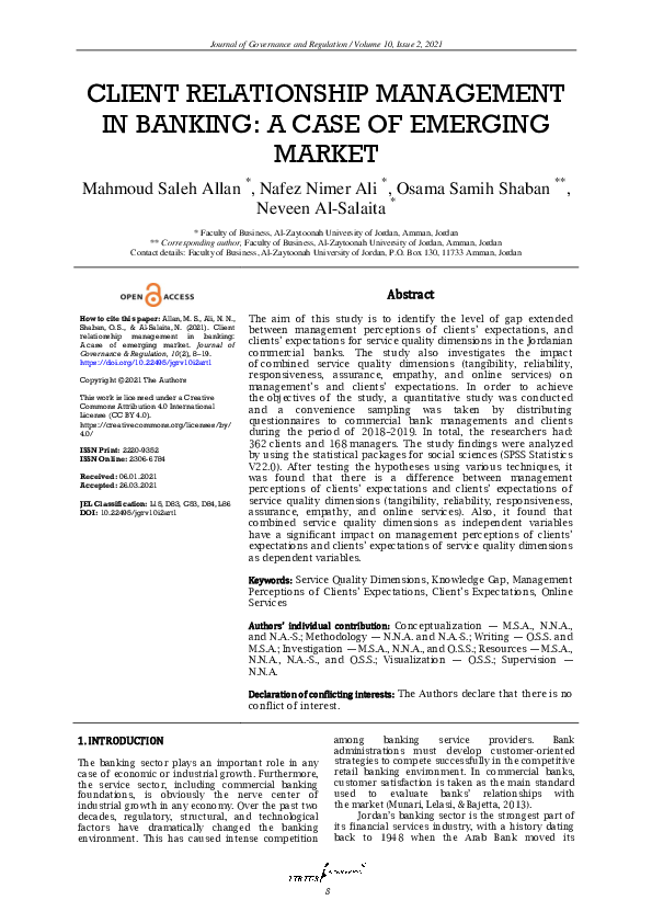(PDF) Client relationship management in banking: A case of emerging market