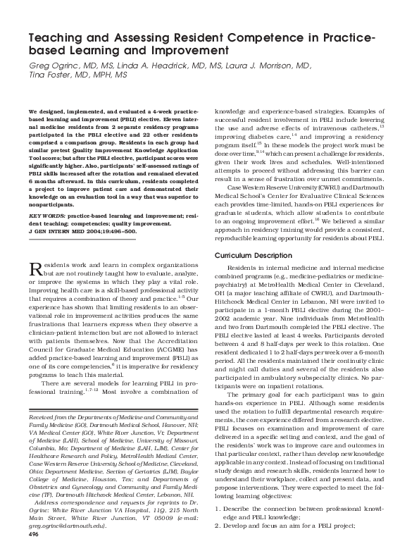 (PDF) Teaching and Assessing Resident Competence in Practice‐based ...