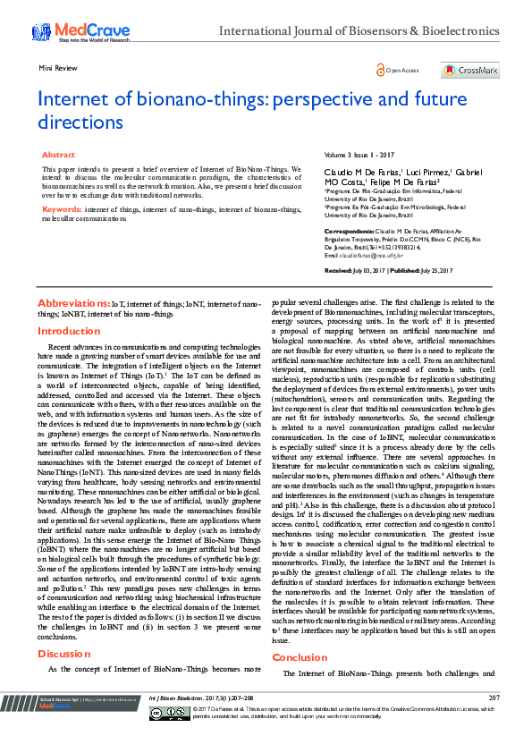 (PDF) Internet of Bionano-Things: Perspective and Future Directions