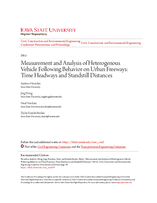 (PDF) Measurement and Analysis of Heterogenous Vehicle Following Behavior on Urban Freeways ...