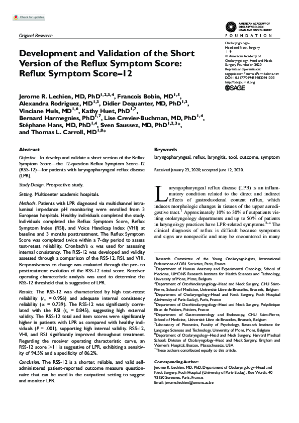 (PDF) Development and Validation of the Short Version of the Reflux ...