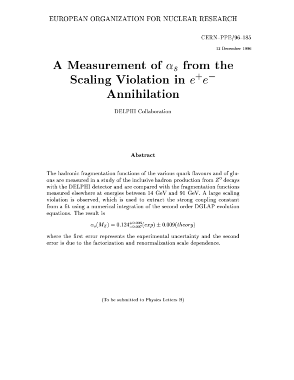 (PDF) A measurement of αs from the scaling violation in e+ e− annihilation
