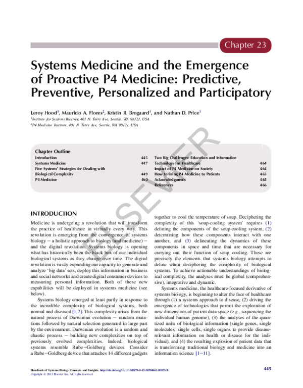 (PDF) A personal view on systems medicine and the emergence of ...