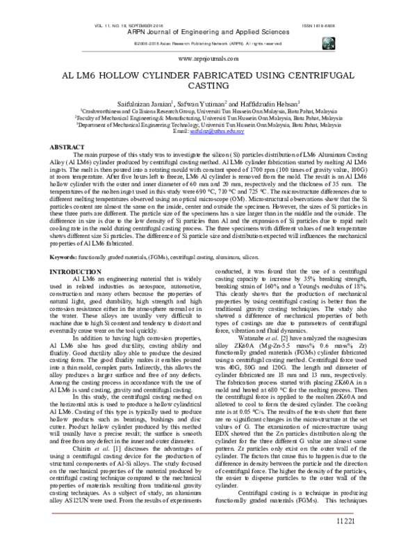 (PDF) Al LM6 Hollow Cylinder Fabricated Using Centrifugal Casting