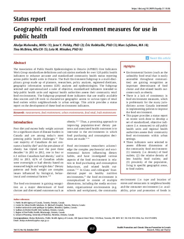 (PDF) Status report - Geographic retail food environment measures for ...
