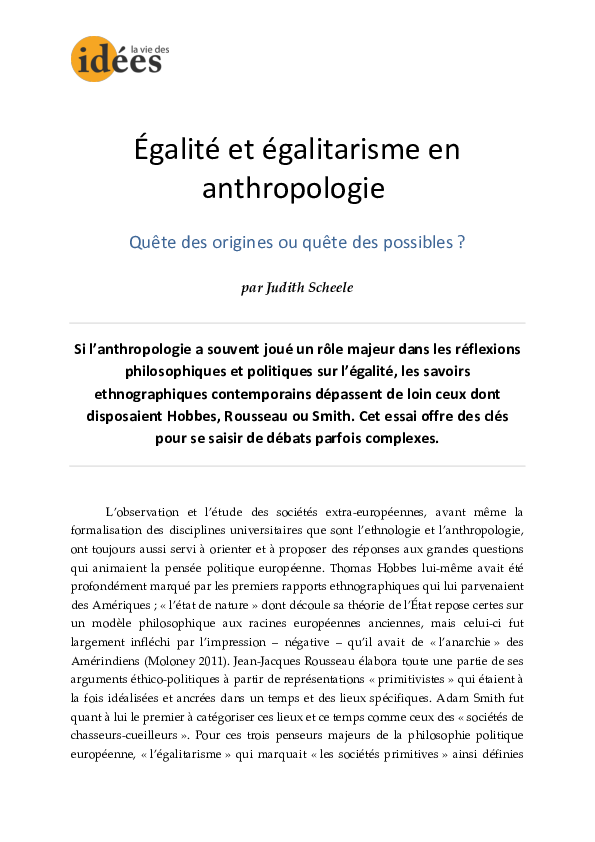 (PDF) Égalité et égalitarisme en anthropologie: quête des origines ou ...