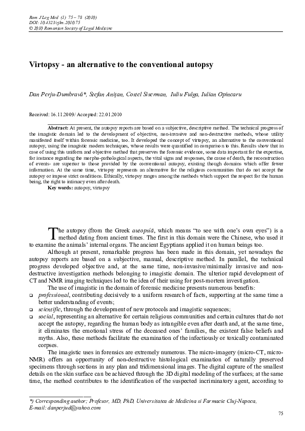 (PDF) Virtopsy - an alternative to the conventional autopsy