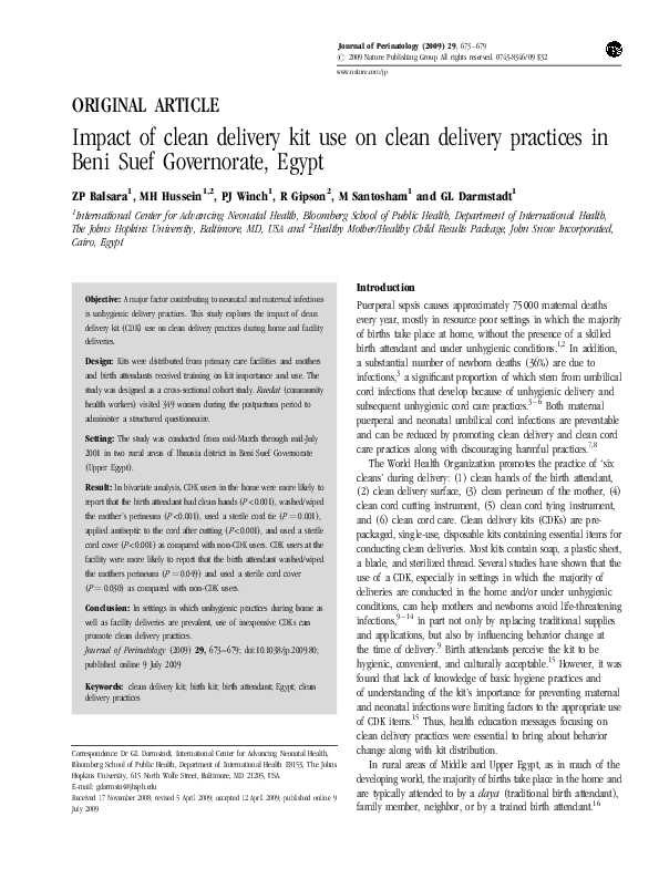 (PDF) Impact of clean delivery kit use on clean delivery practices in ...