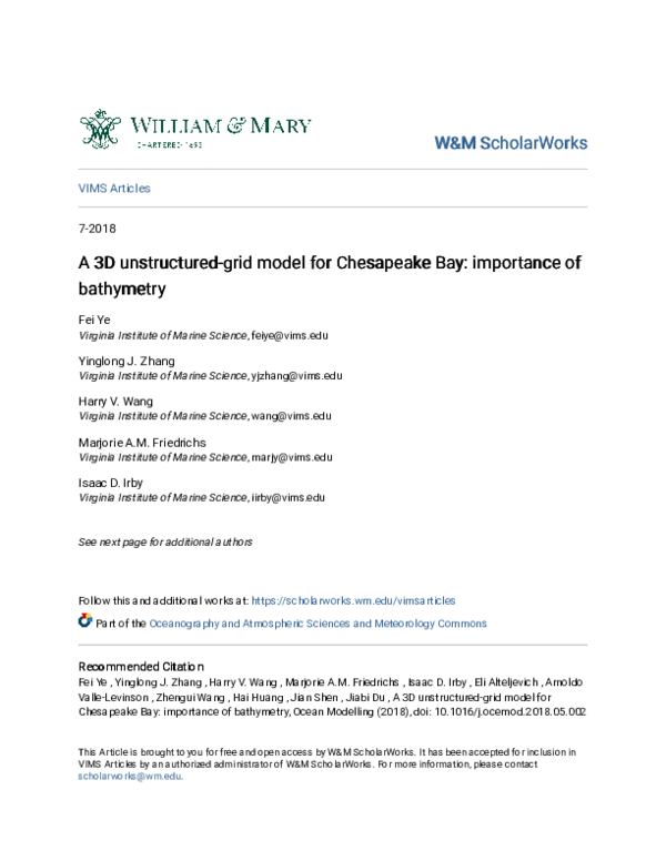 Pdf A 3d Unstructured Grid Model For Chesapeake Bay Importance Of Bathymetry