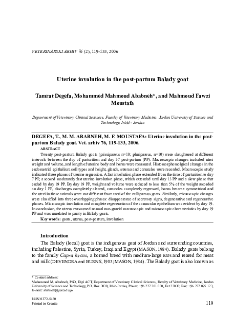 (PDF) Uterine involution in the post-partum Balady goat | Tamrat Degefa - Academia.edu