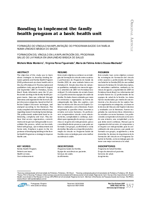 (PDF) Bonding to implement the Family Health Program at a basic health unit