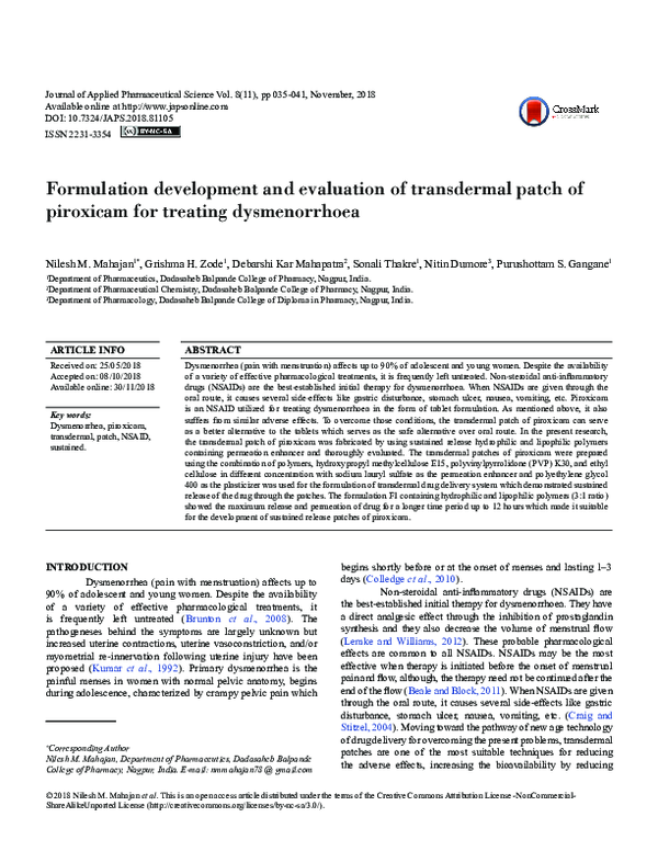 (PDF) Formulation development and evaluation of transdermal patch of ...