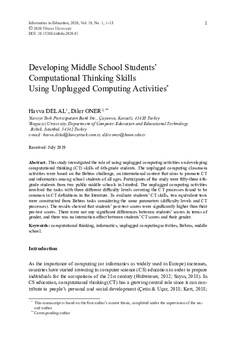 (PDF) Developing Middle School Students’ Computational Thinking Skills ...