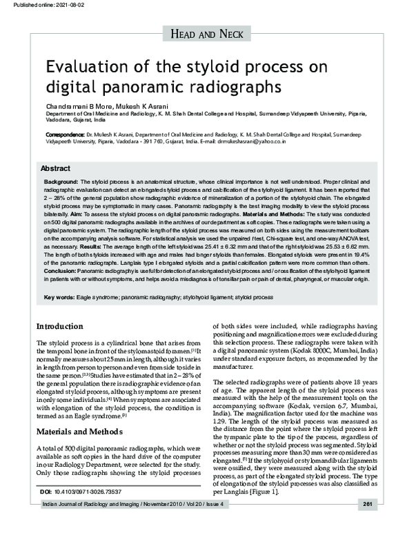 (PDF) Evaluation of the styloid process on digital panoramic radiographs