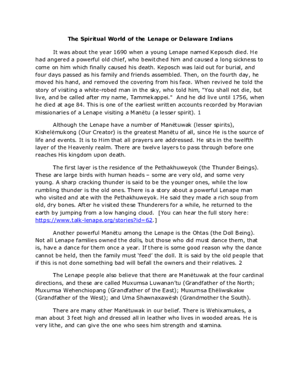 (DOC) The Spiritual World of the Lenape or Delaware Indians