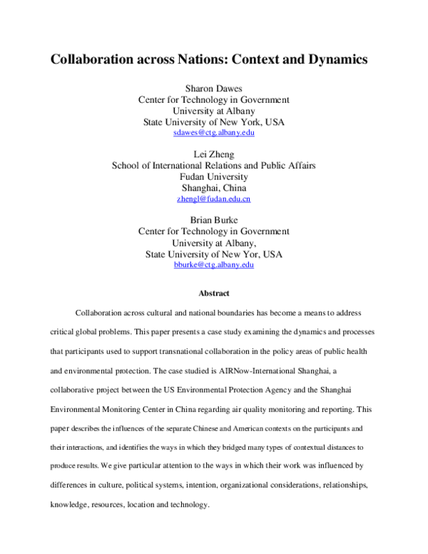 (PDF) Collaboration across Nations: Context and Dynamics
