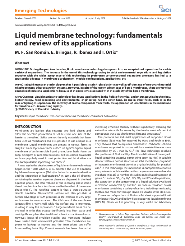 (PDF) Liquid membrane technology: fundamentals and review of its ...
