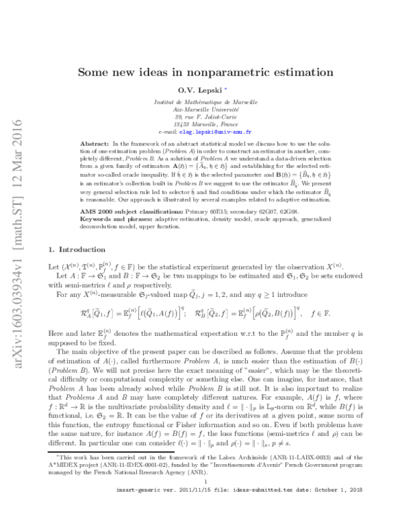 Pdf Some New Ideas In Nonparametric Estimation