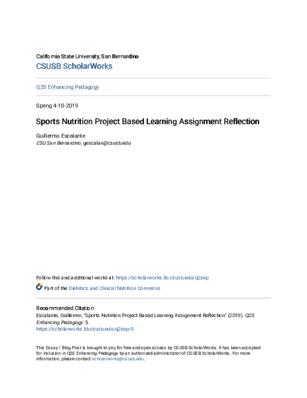 (PDF) Sports Nutrition Project Based Learning Assignment Reflection
