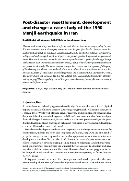 (PDF) Post-disaster resettlement, development and change: a case study ...