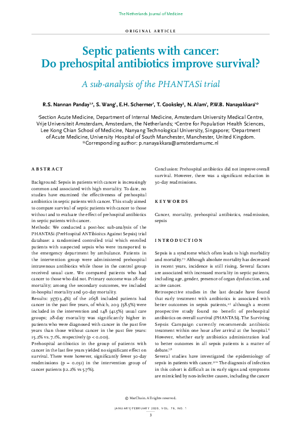 (PDF) Septic patients with cancer: Do prehospital antibiotics improve ...