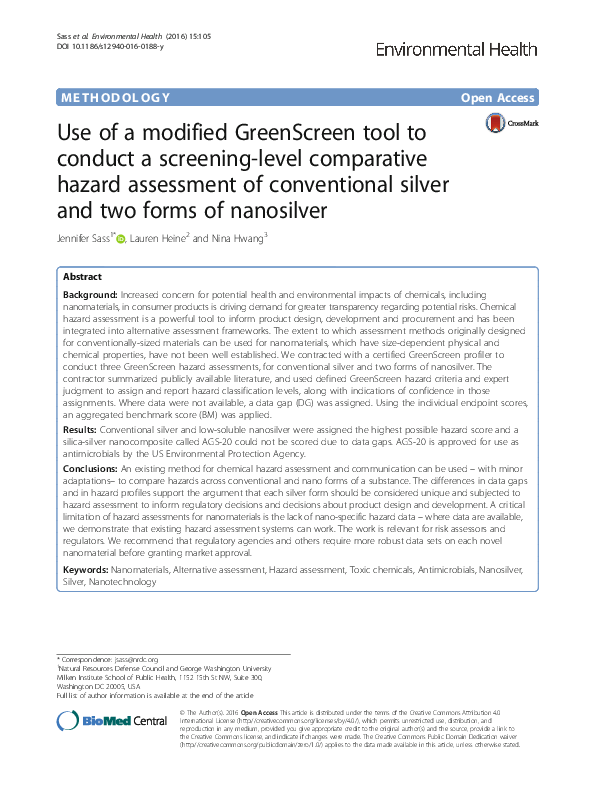 (PDF) Use of a modified GreenScreen tool to conduct a screening-level ...