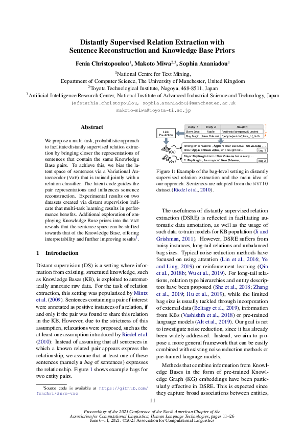 (PDF) Distantly Supervised Relation Extraction with Sentence Reconstruction and Knowledge Base ...