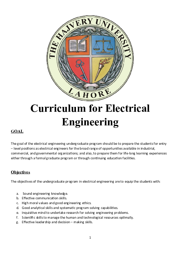 (DOC) Hajvery University Curriculum for Electrical Engineering