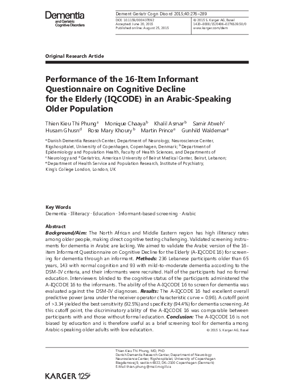 (PDF) Performance of the 16-ITEM Informant Questionnaire on Cognitive ...