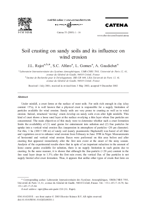 (PDF) Soil crusting on sandy soils and its influence on wind erosion